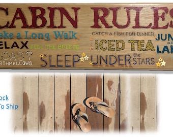Cabin Rules Wooden Sign Cabin Rules Distressed Sign Cabin - Etsy