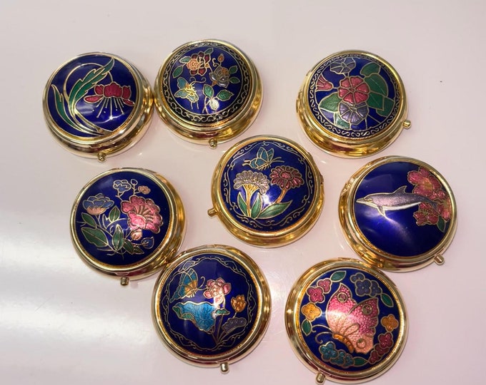 Vintage Koi Fish Cloisonne Pill Box - Small Tabletop Container Enamel ...