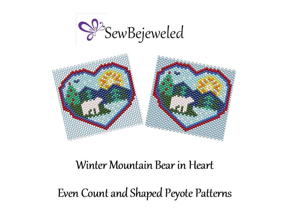 Winter Mountain Bear in Heart - PDF for Shaped and Even Count Peyote ...