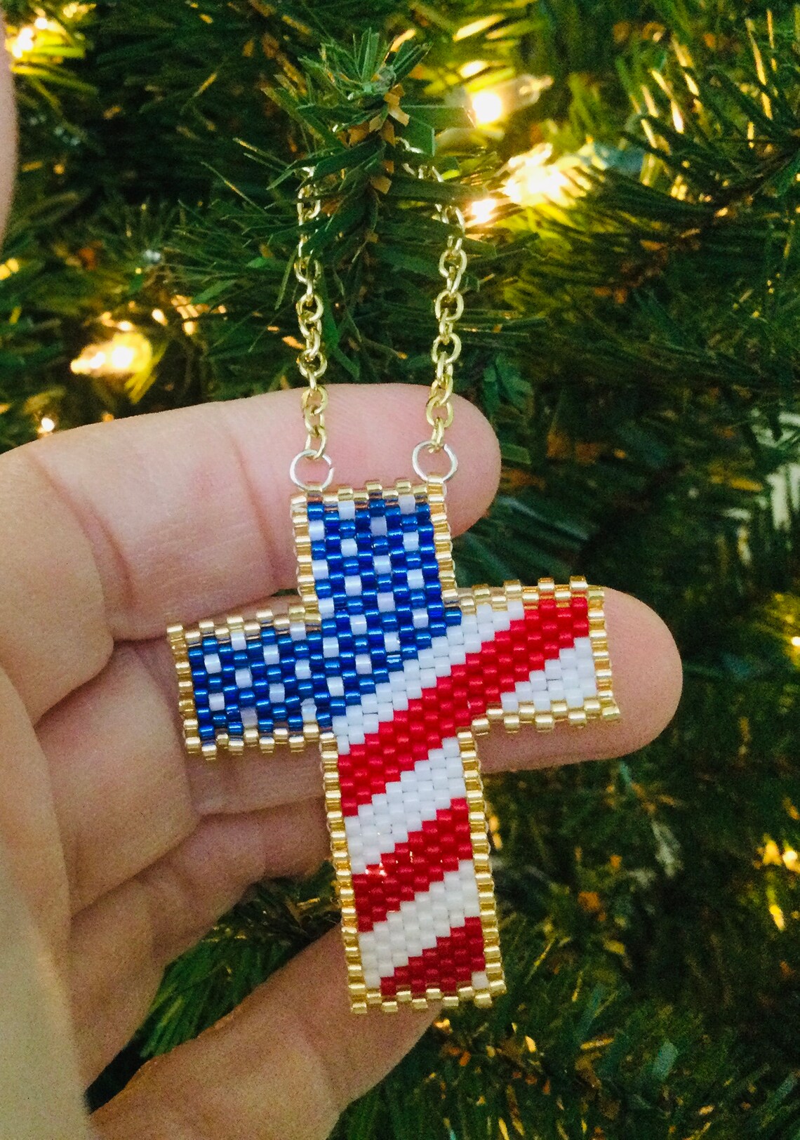 American Flag Cross Pattern Shaped Peyote/brick Stitch and - Etsy