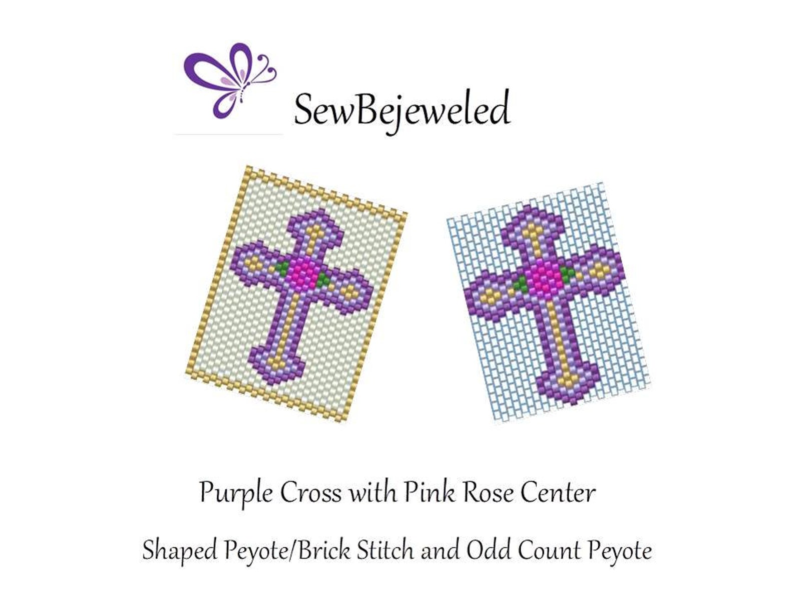 Purple Cross With Pink Rose Center Shaped Peyote/brick - Etsy