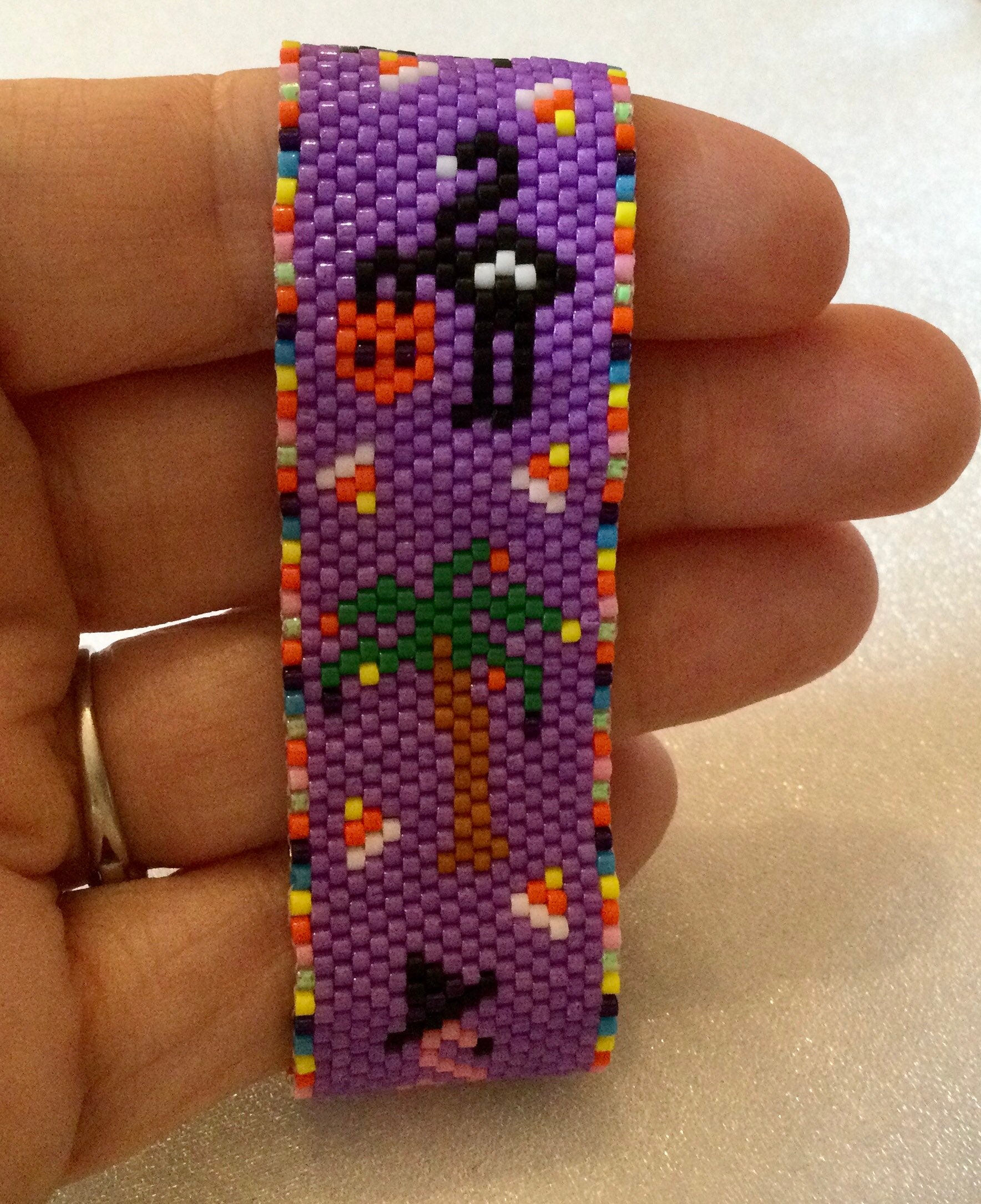 Trick or Treat Flamingos Bracelet Pattern - PDF for Even Count Peyote ...