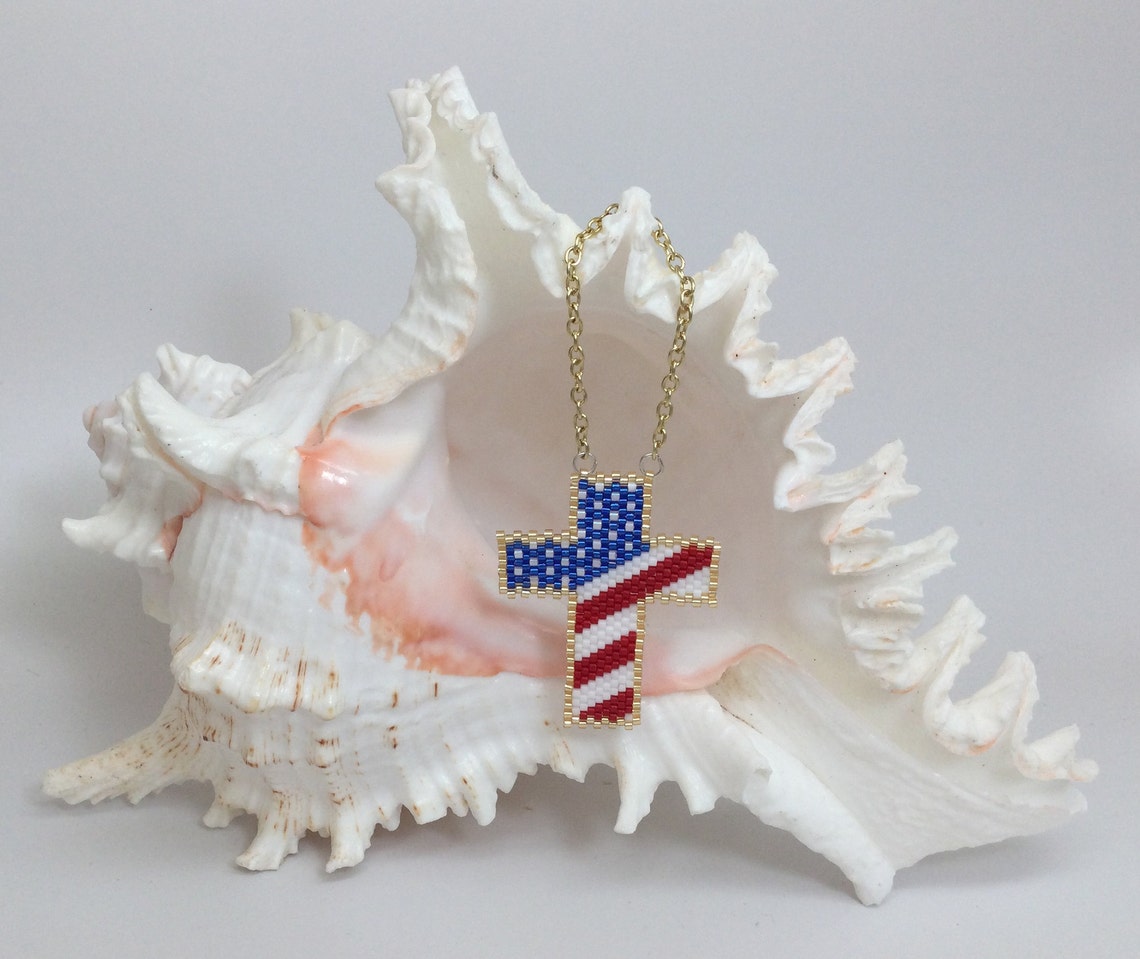 American Flag Cross Pattern Shaped Peyote/brick Stitch and - Etsy