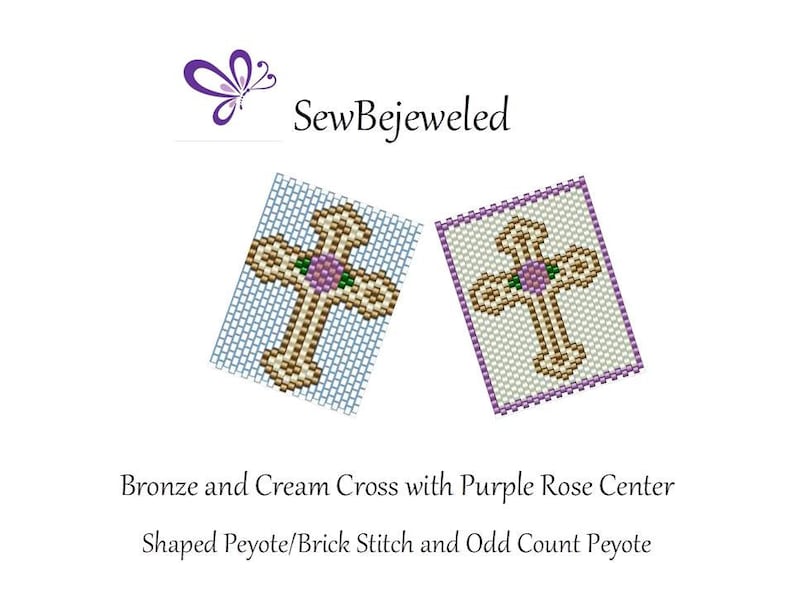 Bronze and Cream Cross With Rose Center Brick Stitch and Odd - Etsy
