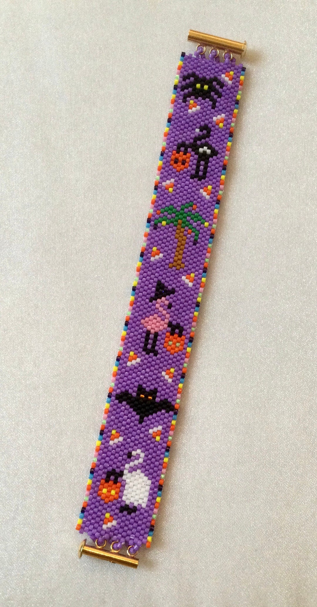 Trick or Treat Flamingos Bracelet Pattern - PDF for Even Count Peyote ...