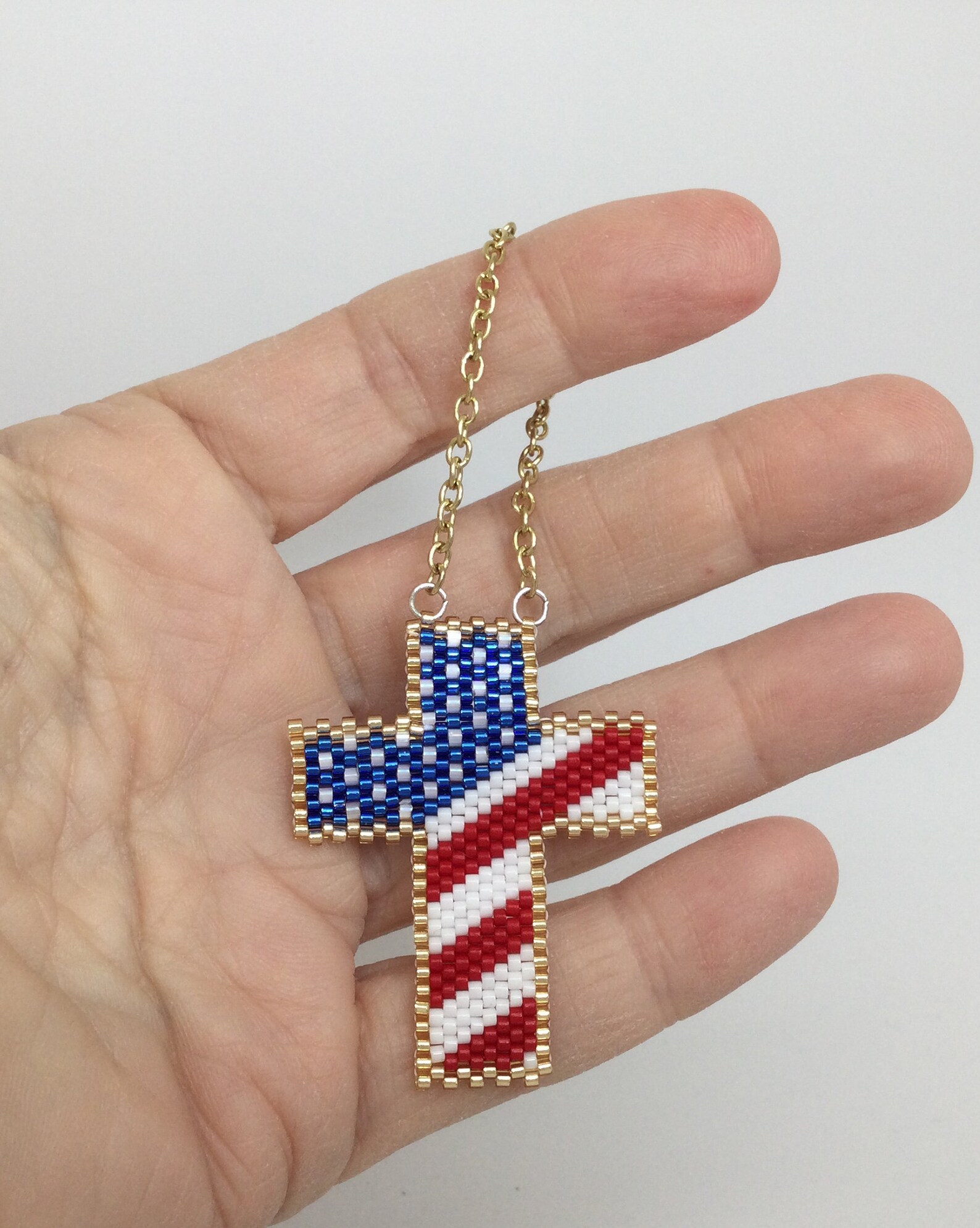 American Flag Cross Pattern Shaped Peyote/brick Stitch and - Etsy