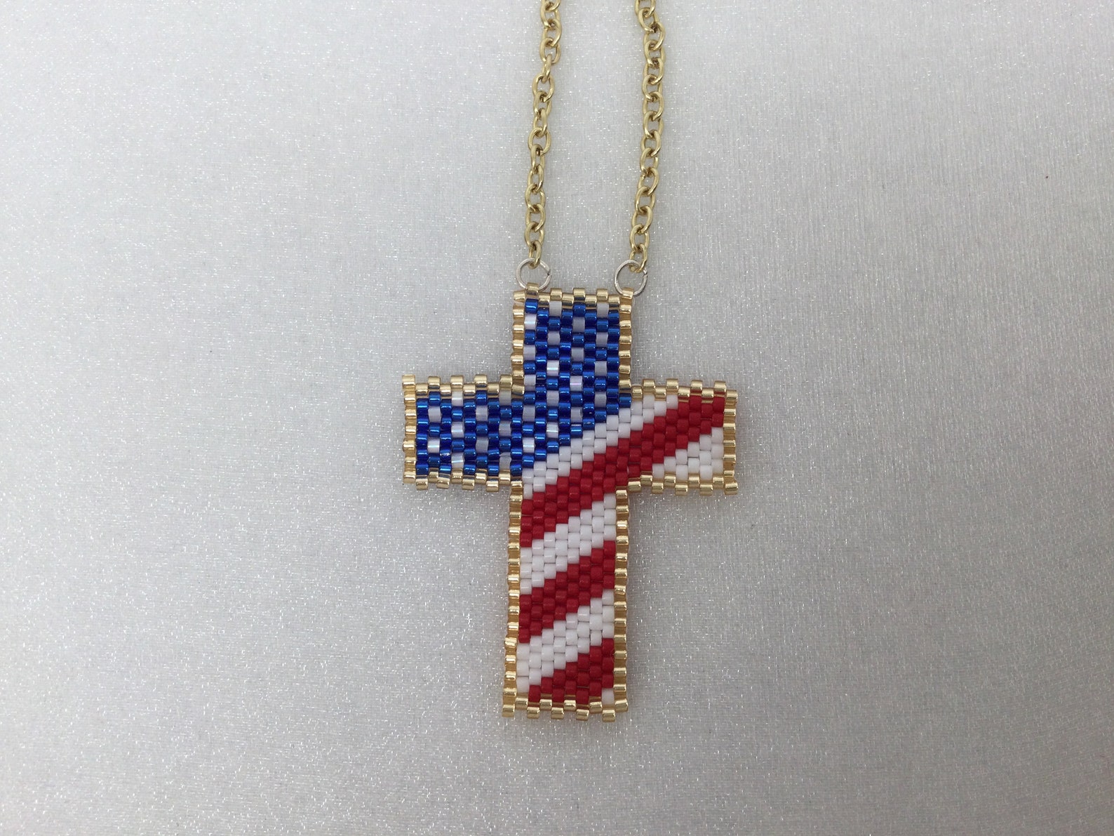 American Flag Cross Pattern Shaped Peyote/brick Stitch and - Etsy