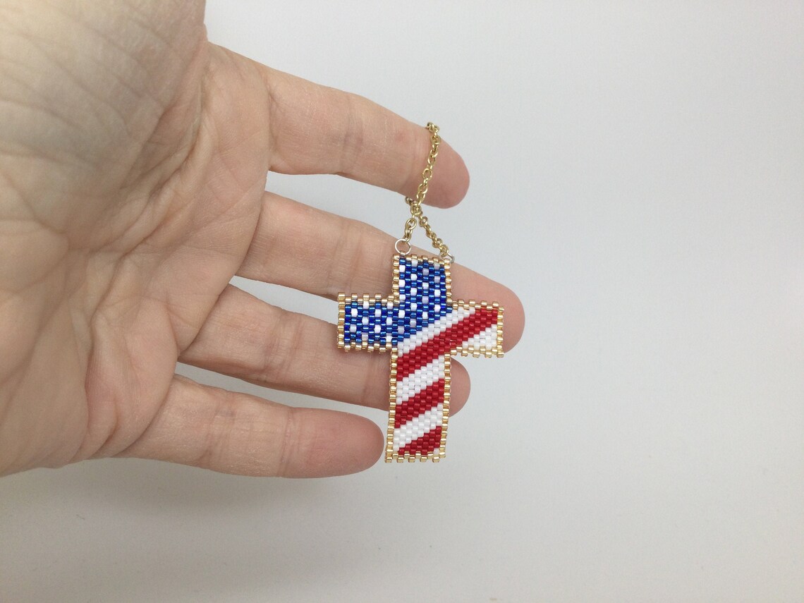 American Flag Cross Pattern Shaped Peyote/brick Stitch and - Etsy