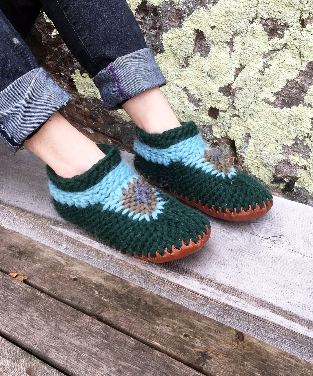 Cozy Green Merino Wool Slippers: Fur-lined, Leather-soled Padraig ...