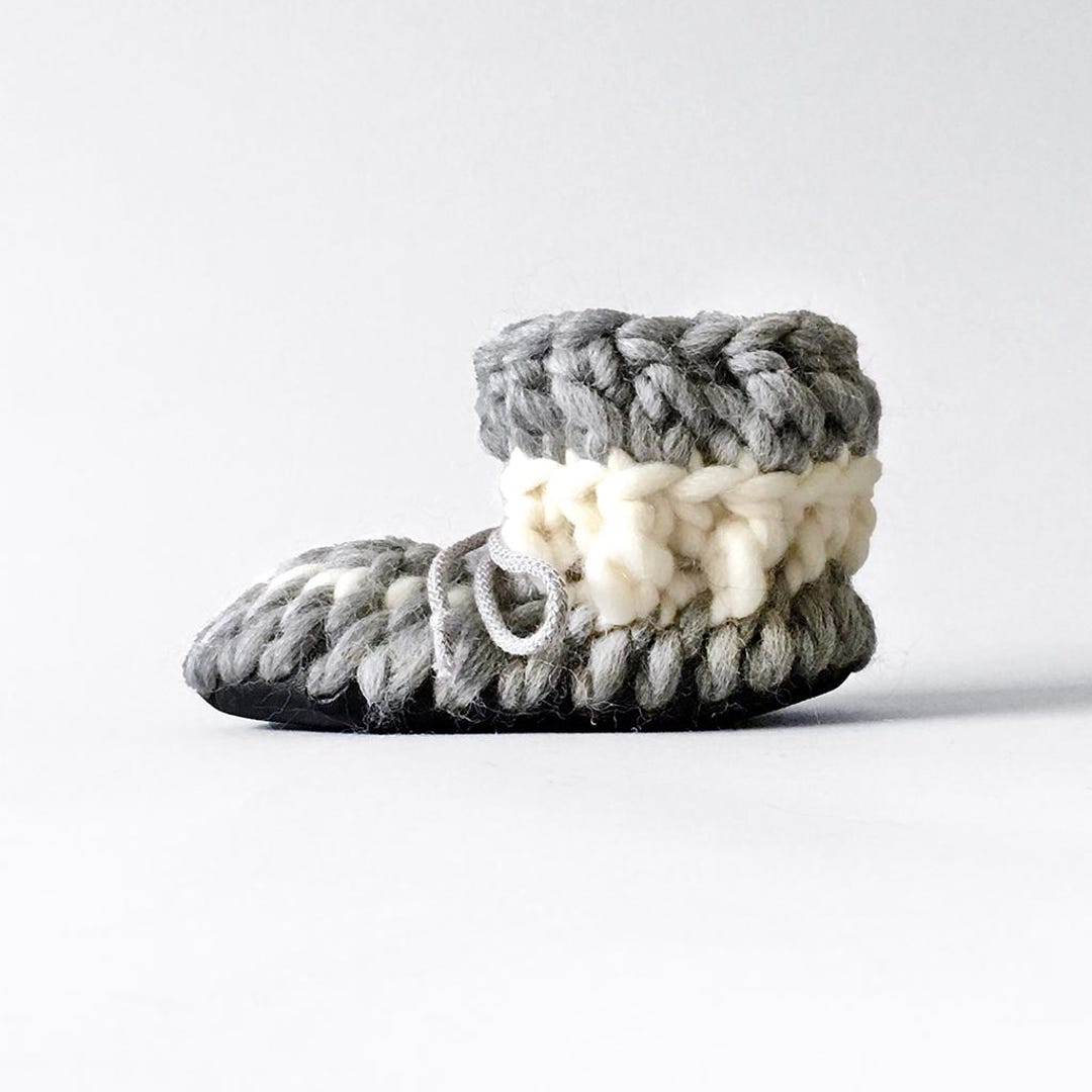 Grey Merino Wool Baby Booties: Handmade Crib Shoes With Leather Sole ...