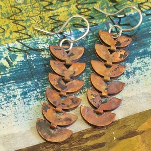 Rustic Burnt Recycled Copper Articulated. Lightweight, Dangly Earrings ...