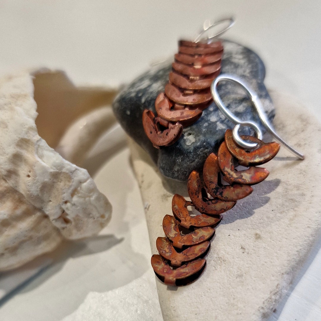 Rustic Burnt Recycled Copper Articulated. Lightweight, Dangly Earrings ...