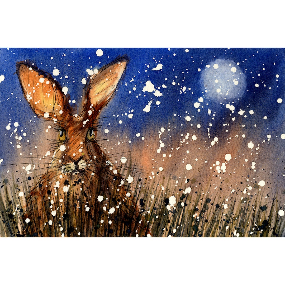 Christmas Hare First Snow, Signed Print of a Watercolour Painting - Etsy
