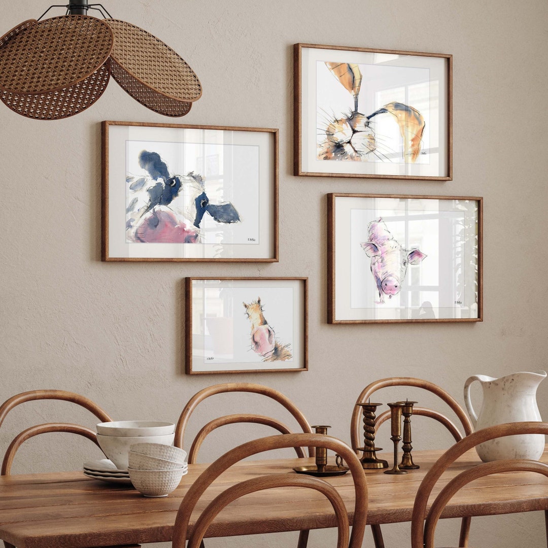 Wildlife Animal Prints, Set of 4, Wildlife Wall Art, Farm Animals, Home ...