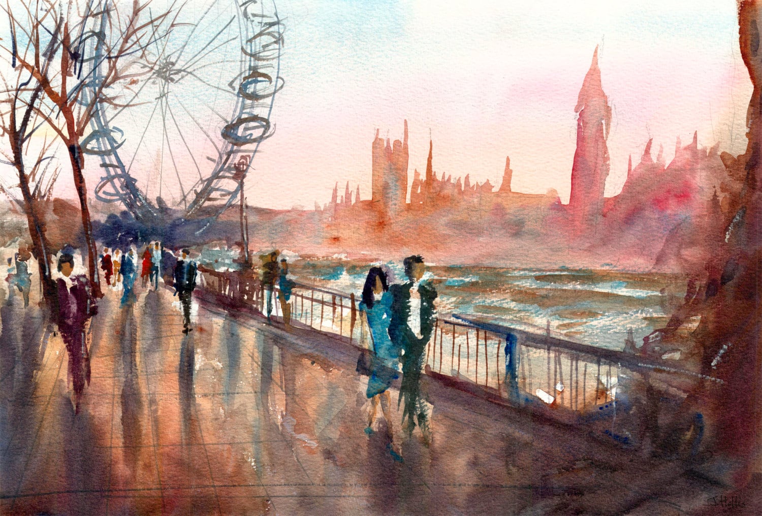 London Cityscape Landscape Signed Print From a Watercolour Painting ...