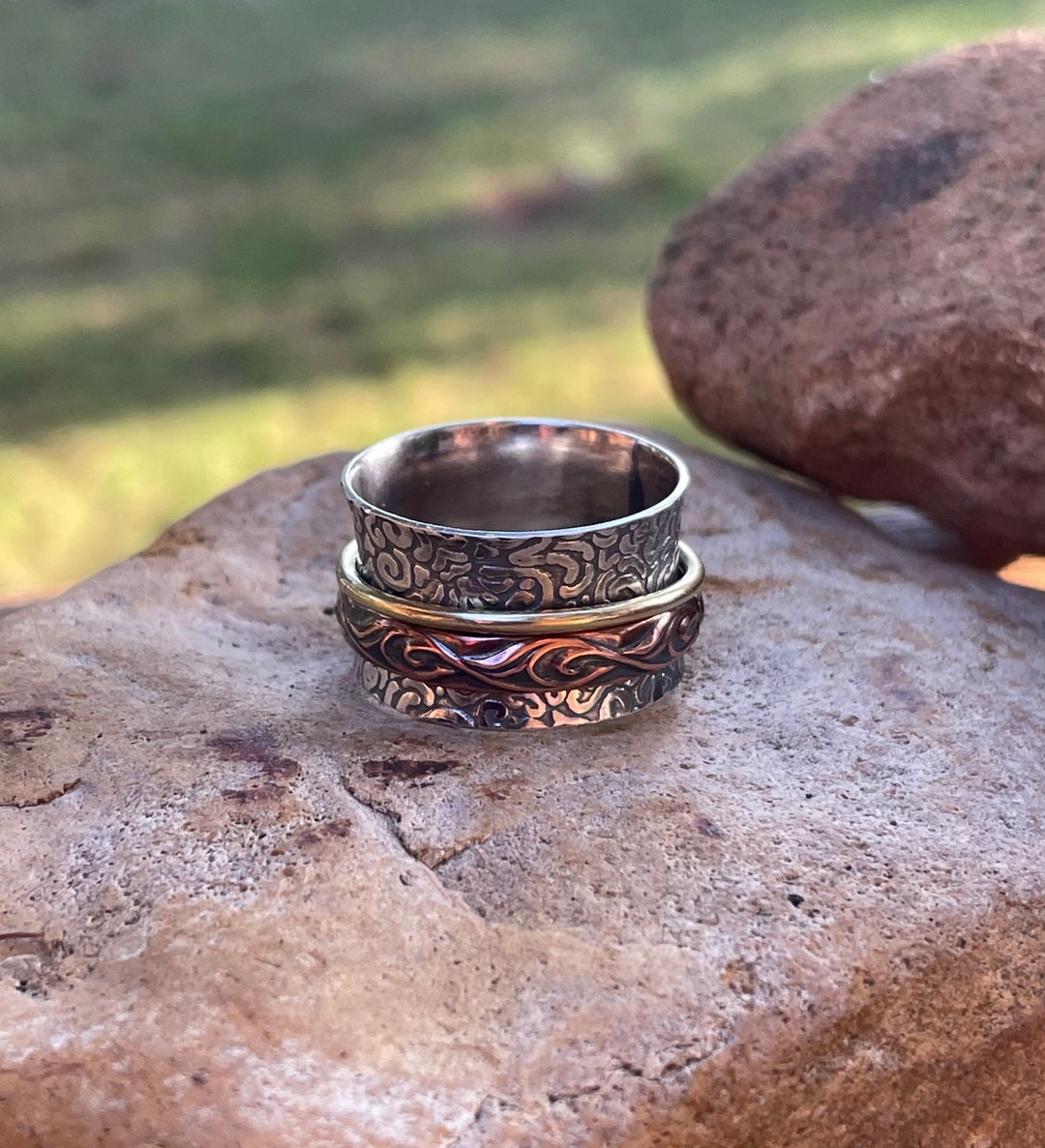 Silver Spinner Ring. Mixed Metal Fidget Ring. Copper Spinner Ring ...