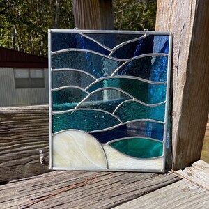 Ocean Waves Stained Glass Panel. Beach Glass Suncatcher. - Etsy