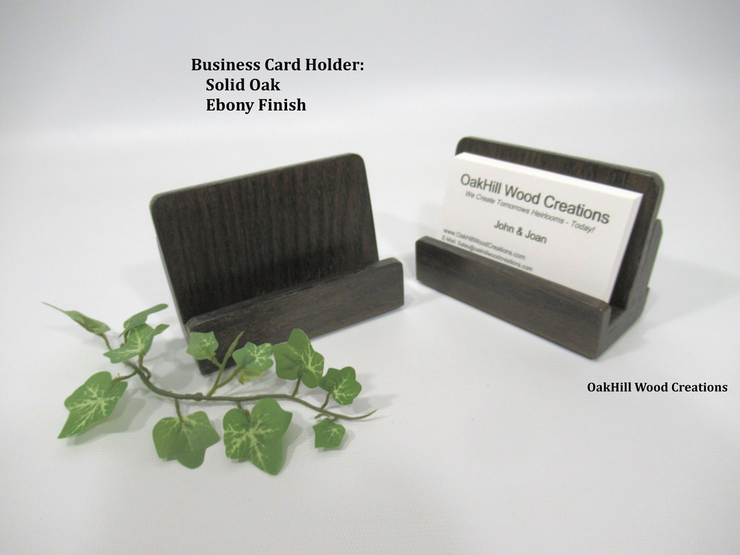 Solid Oak Business Card Display – Ebony Wood Holder for Offices and ...