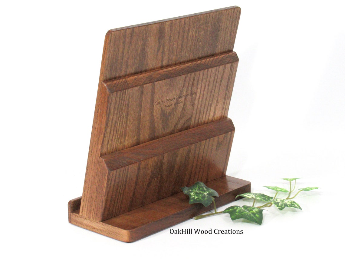 Handcrafted Oak Brochure Display Stand, 8.5x11 Countertop Flyer Holder ...