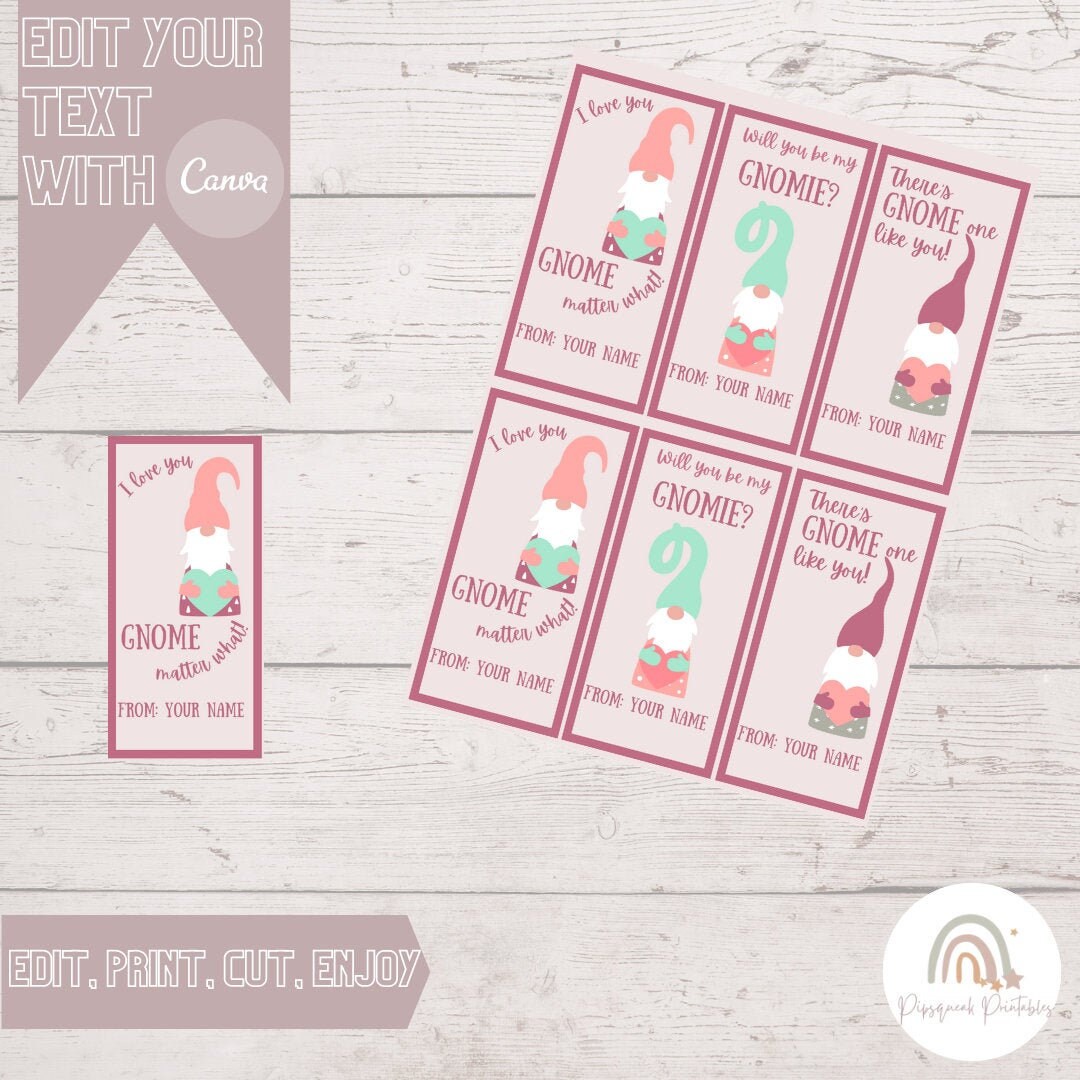 Editable Printable Gnome Valentines - Etsy