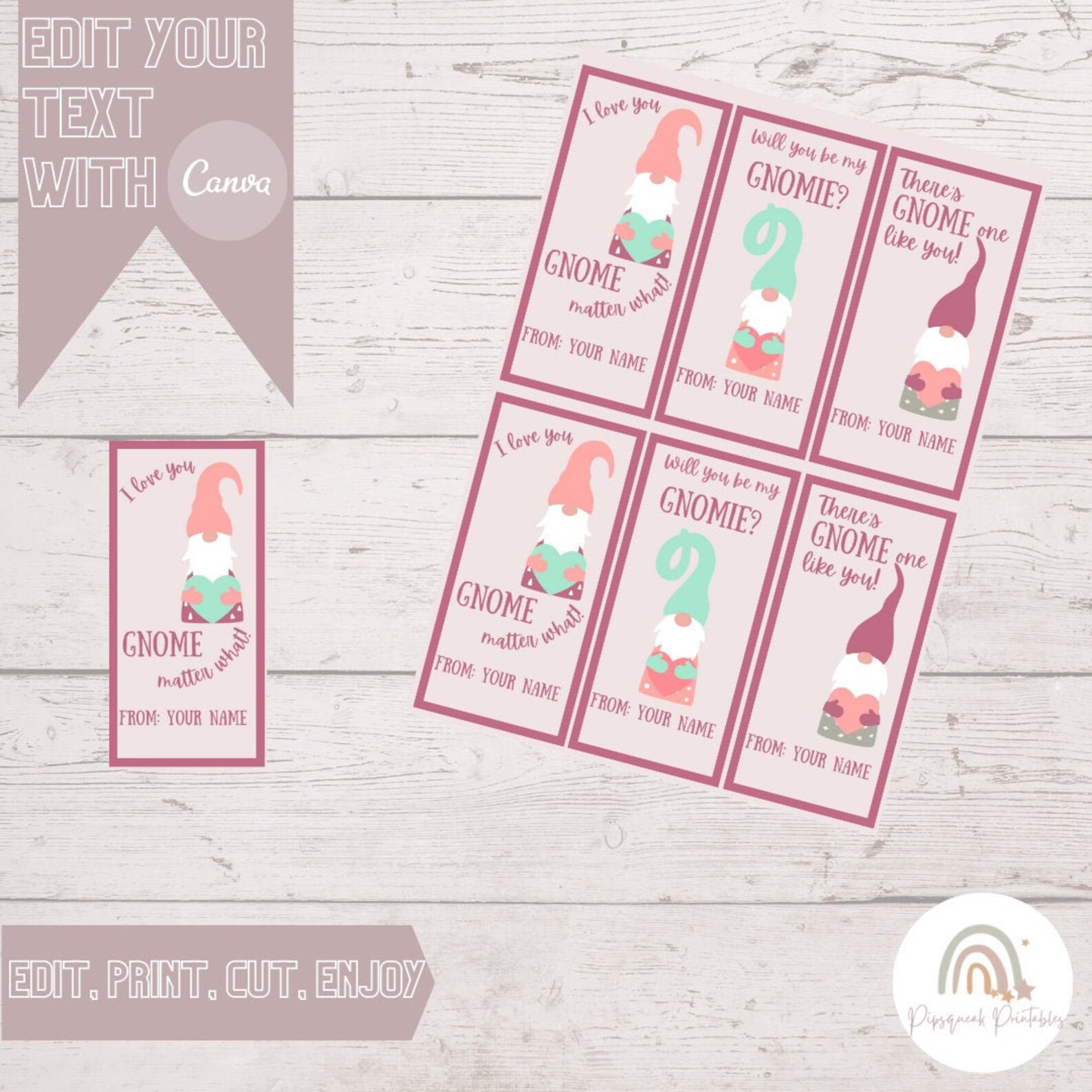 Editable Printable Gnome Valentines - Etsy