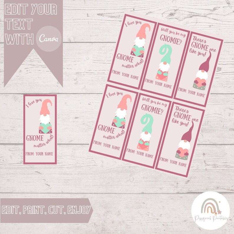 Editable Printable Gnome Valentines - Etsy