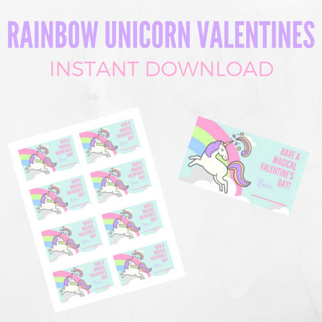 Rainbow Unicorn Valentines Cards Instant Download - Etsy