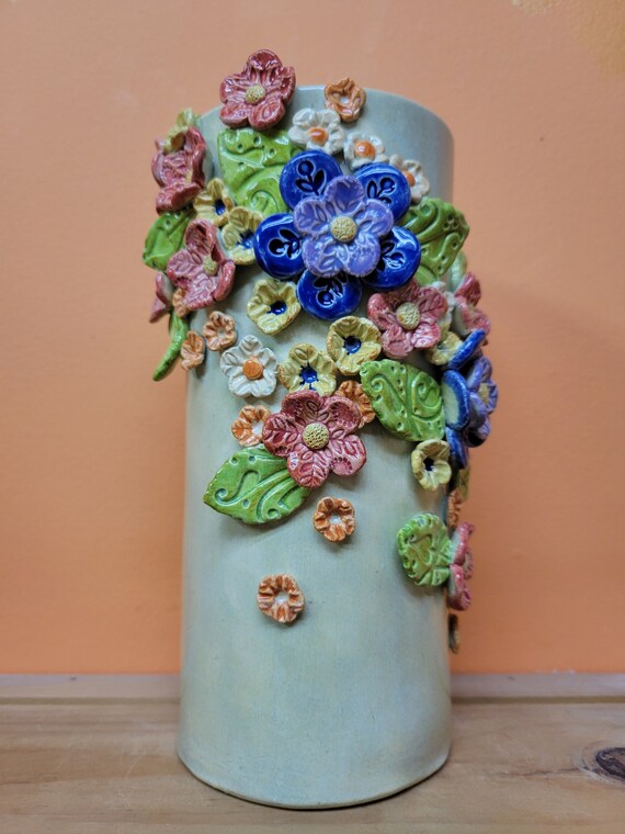 Ceramic Clay Vase With Flowers Beautiful and Functional. - Etsy