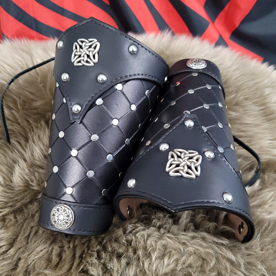 Black Leather Celtic Bracers | Viking Medieval Arm Cuffs - Etsy