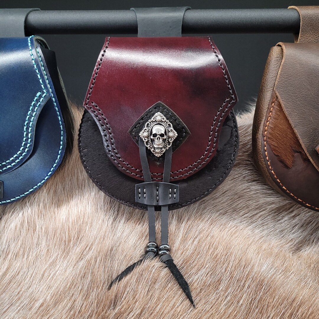 Unisex Diamond Skull Red Leather Pouch | Belt Bag | Hip Bag | Carrier ...