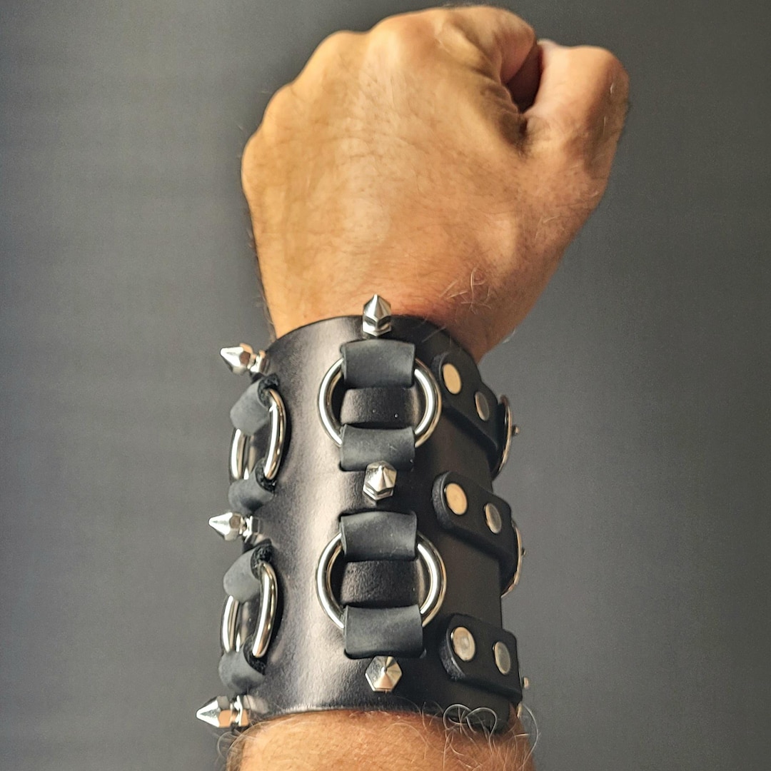 Heavy Metal Rockstar Leather Spiked Bracer | Wrist Cuff | Greave ...