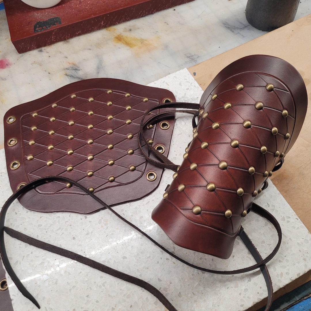 Brown Leather Domed Rivet Bracers | Cuffs | Vam Bracers | Greaves ...