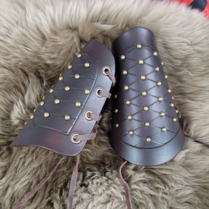Brown Leather Domed Rivet Bracers | Cuffs | Vam Bracers | Greaves ...