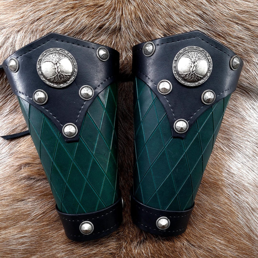Leather Yggdrasil World Tree Bracers | Cuffs | Vam Bracers | Greaves ...