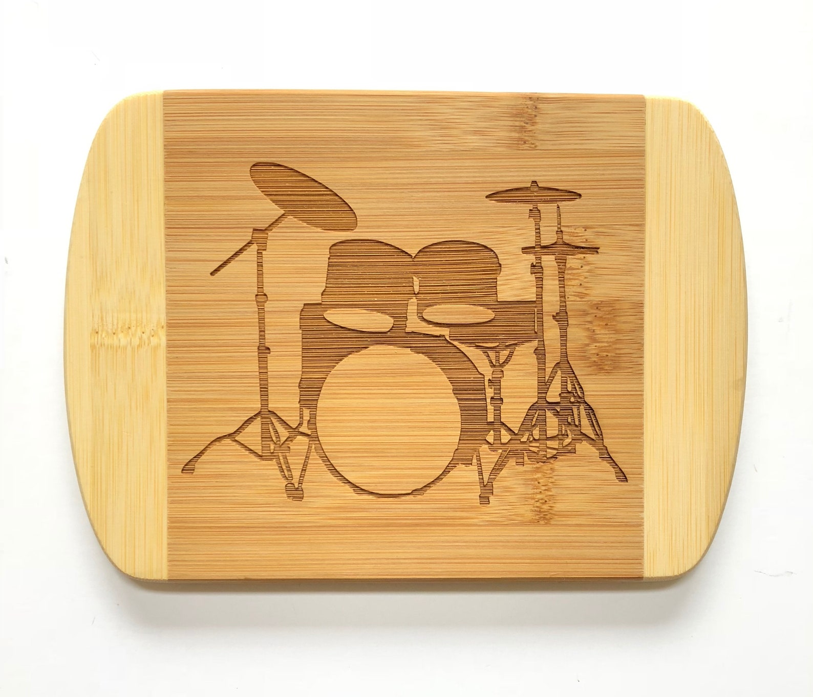 Drum Set Design Laser Engraved on Two Tone Bamboo Cutting Board - Etsy