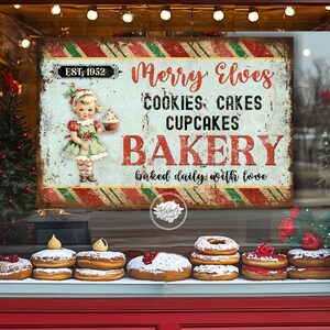 Retro Christmas Bakery Wall Art, Vintage Christmas Sign, Elf Sign Sweet ...