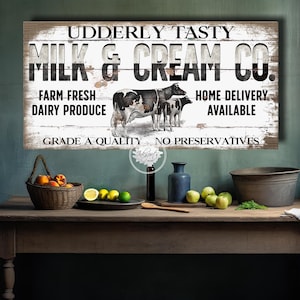 Vintage Dairy Sign, Farmhouse Kitchen Milk and Cream Company Sign ...
