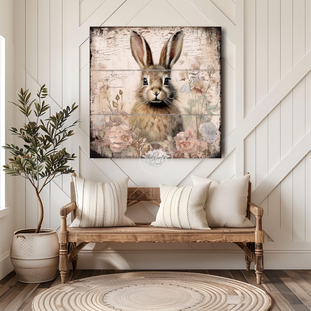 Bunny Rabbit Easter Decoration Vintage Style Bunny Sign Rustic Rabbit ...