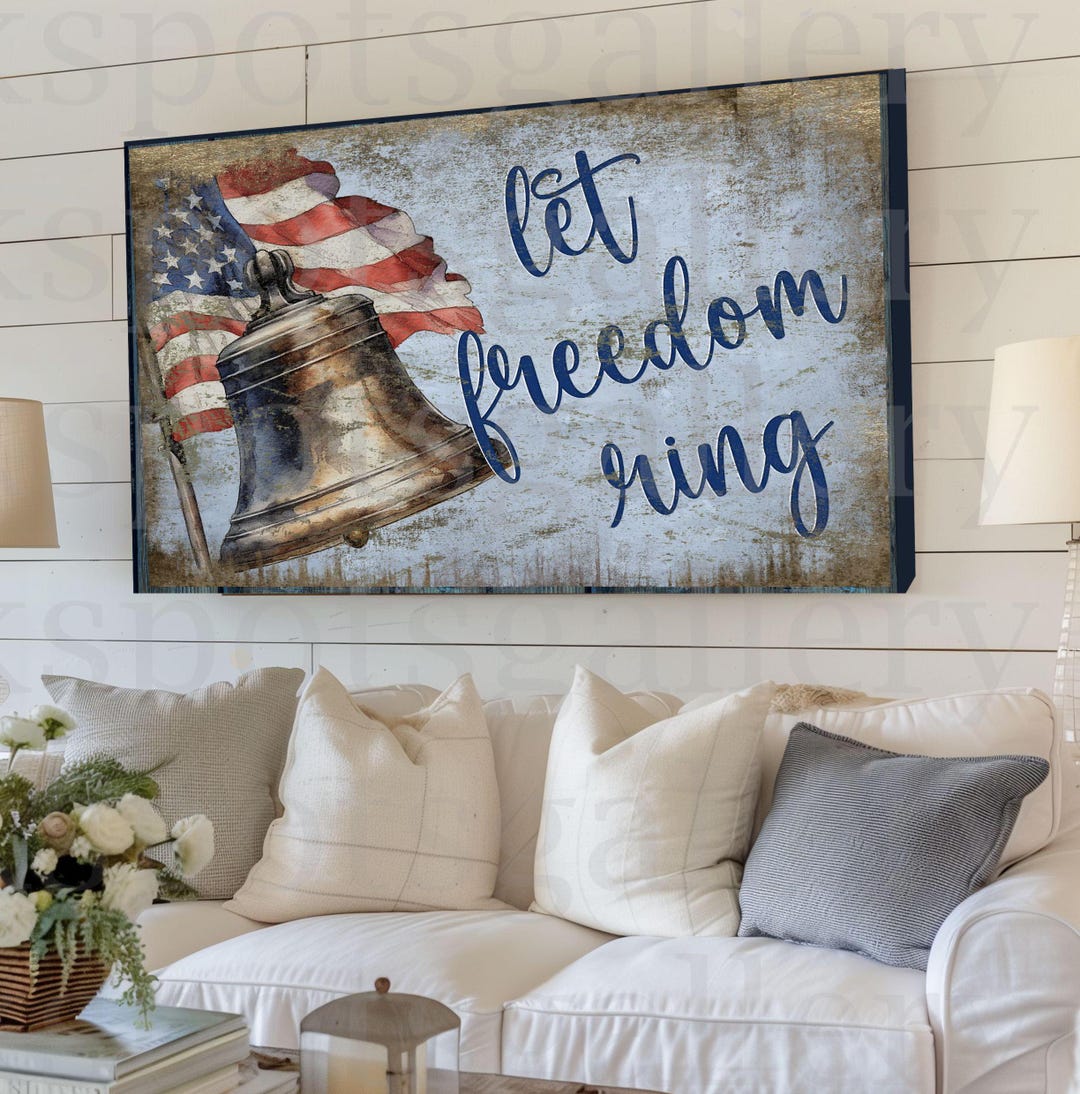 Liberty Bell 4th of July Sign Let Freedom Ring Patriotic Décor Vintage ...