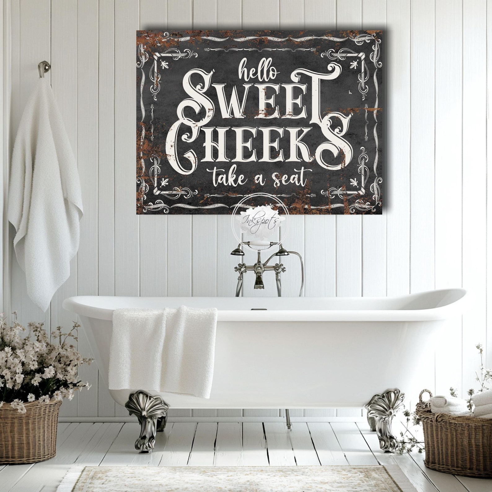 Hello Sweet Cheeks Bathroom Sign Modern Farmhouse Bath Decor Take A ...
