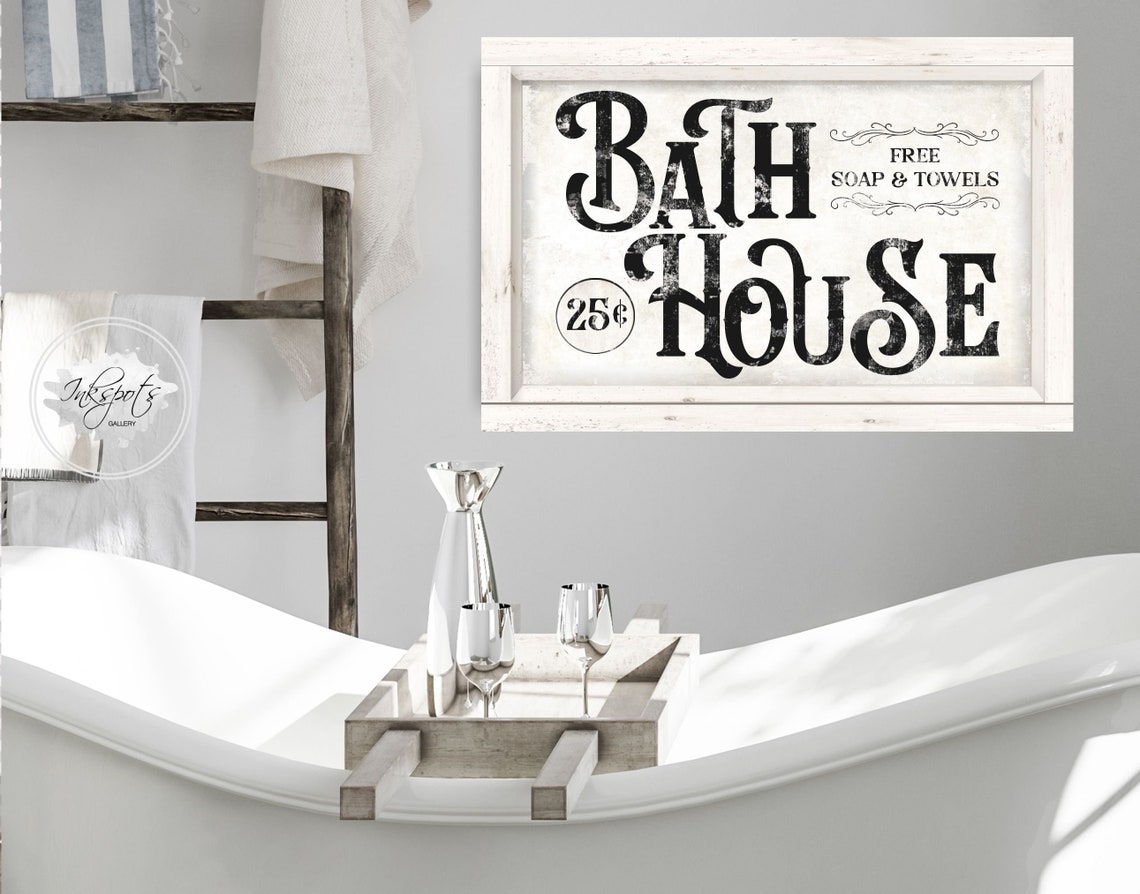 Modern Farmhouse Bath House Sign Rustic Bathroom Decor - Etsy