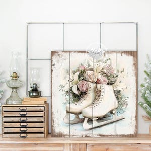 Vintage Ice Skating Christmas Sign, Victorian Ice Skates Print, Winter ...