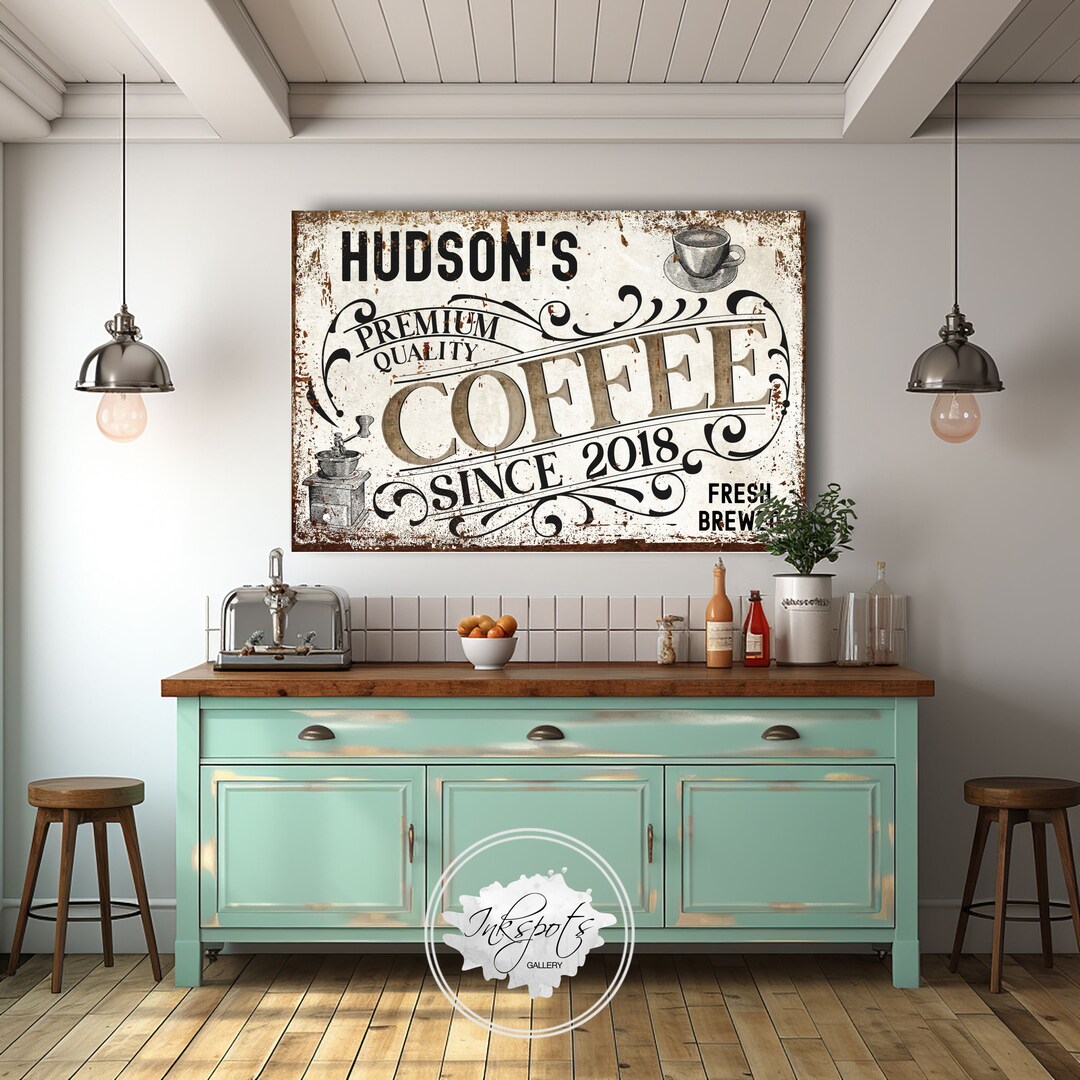 Coffee Bar Sign, Personalized Vintage Style Sign for Coffee Station ...