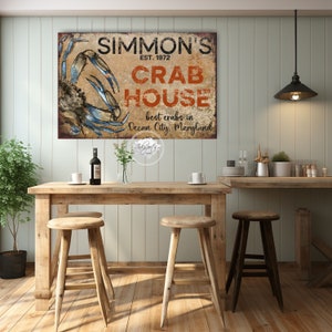 Crab Sign, Beach House Sign, Kitchen Dining Room Decor, Nautical Theme ...