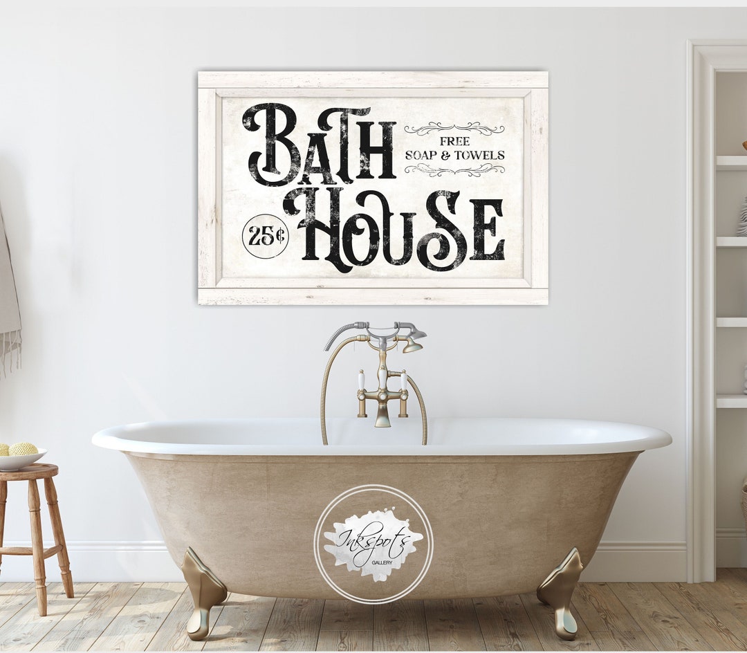 Modern Farmhouse Bath House Sign Rustic Bathroom Decor Shabby Cottage ...