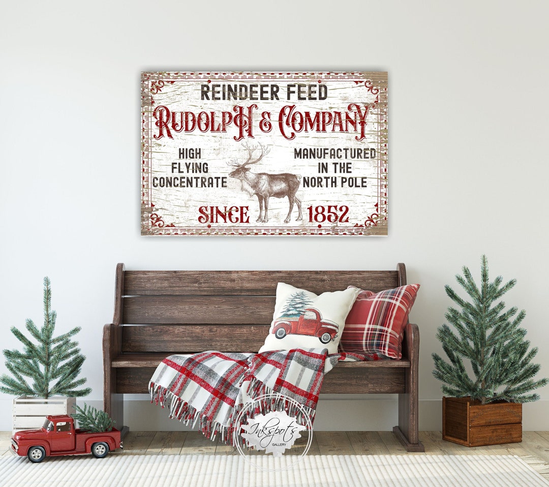 Rudolph Sign Reindeer Feed Vintage Inspired Christmas Canvas - Etsy
