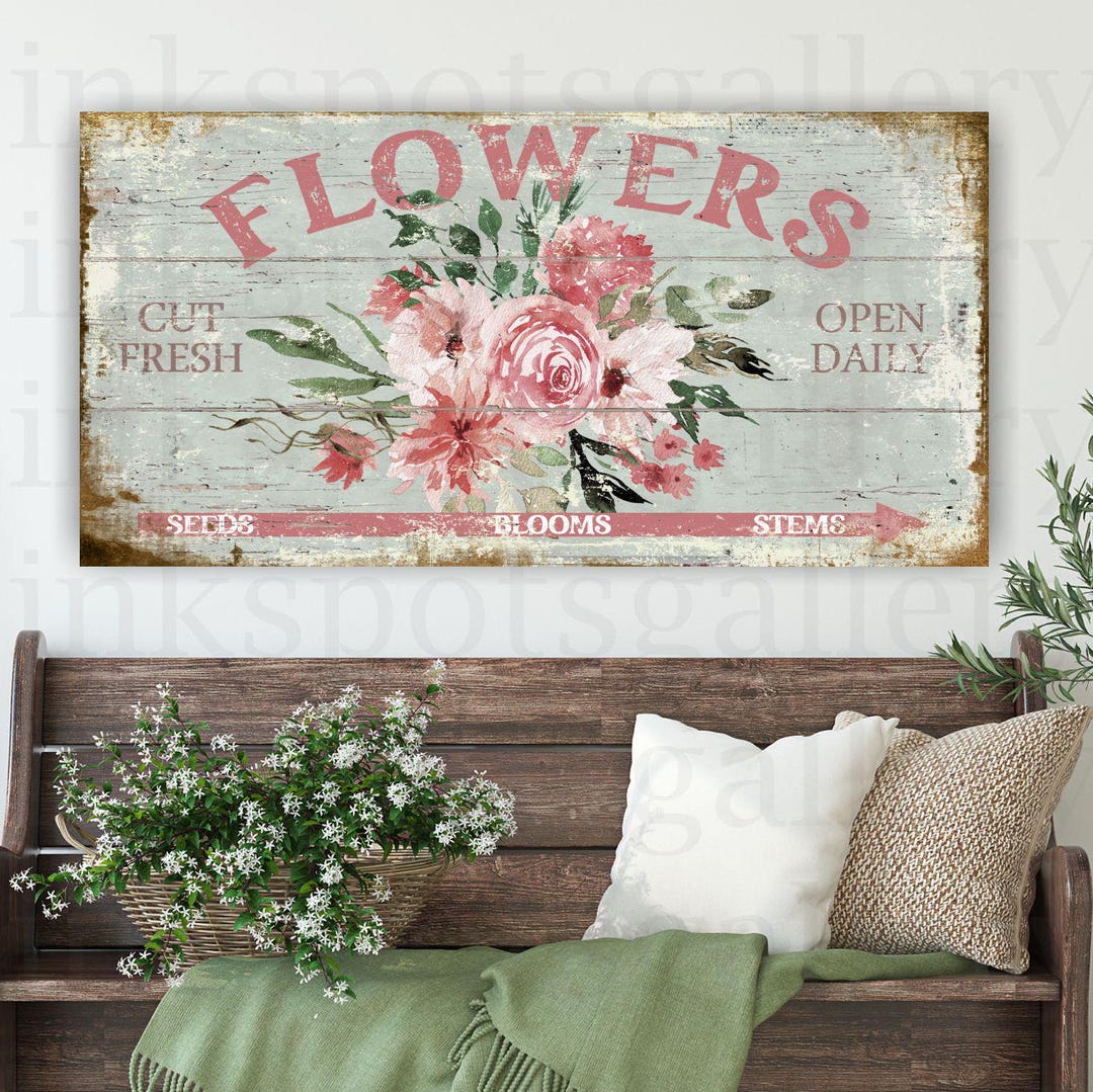 Vintage Style Flower Market Sign for Country Cottage Modern Farmhouse ...