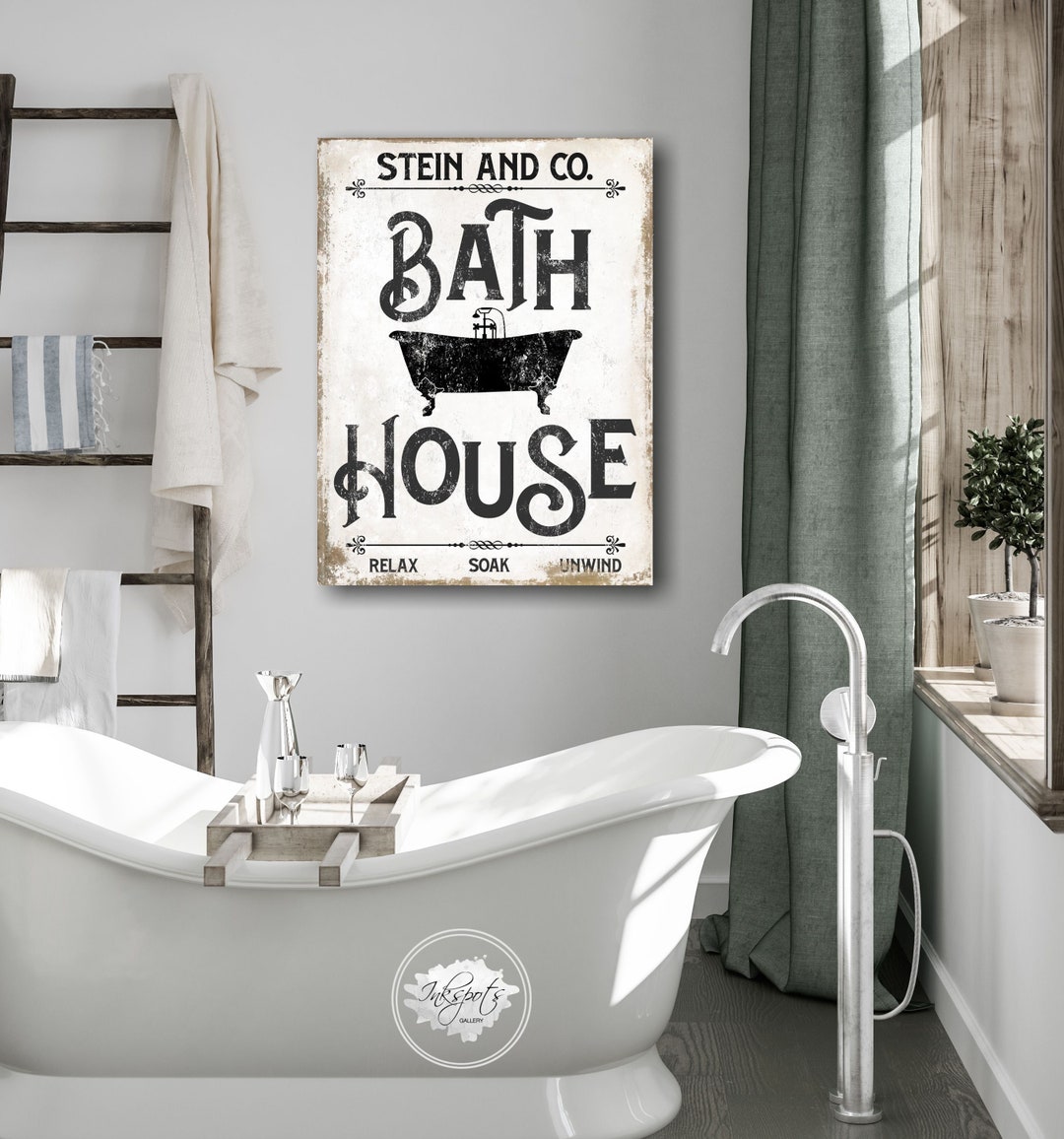 Modern Farmhouse Bath House Sign Personalized Bathroom Art Custom ...