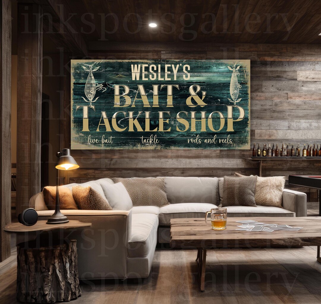 Custom Bait and Tackle Shop Canvas Sign: Lake House Decor - Etsy