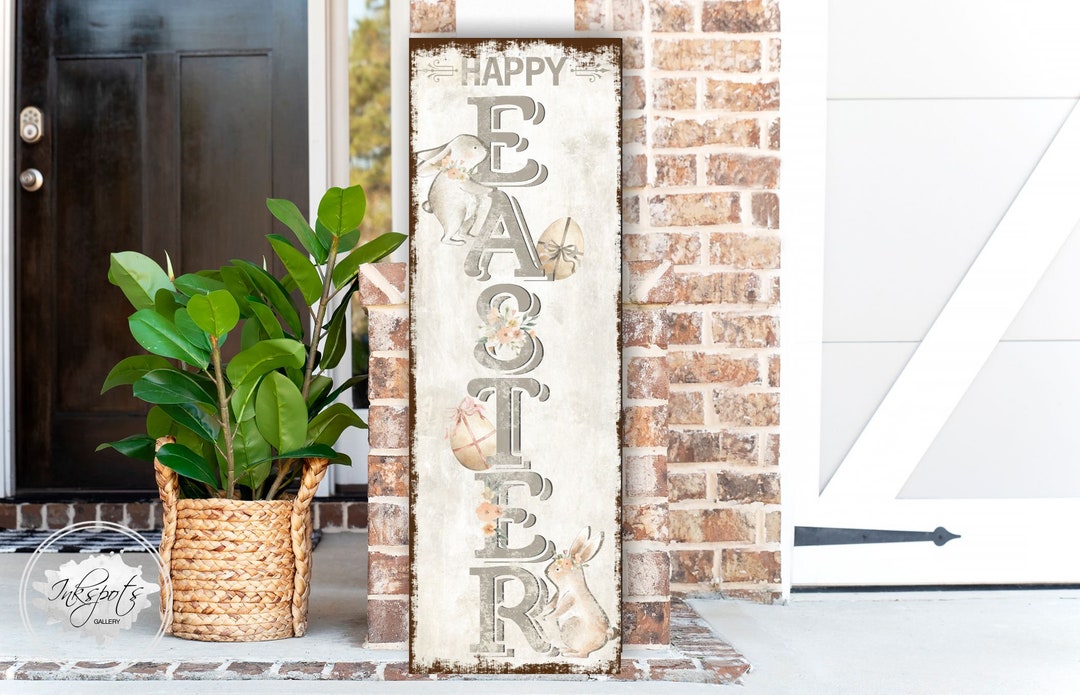 Primitive Easter Sign, Happy Easter Rustic Porch Sign, Vintage Easter ...